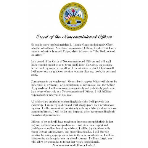 Printable NCO Creed for Army Personnel