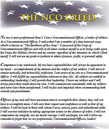 Printable NCO Creed for Army Personnel